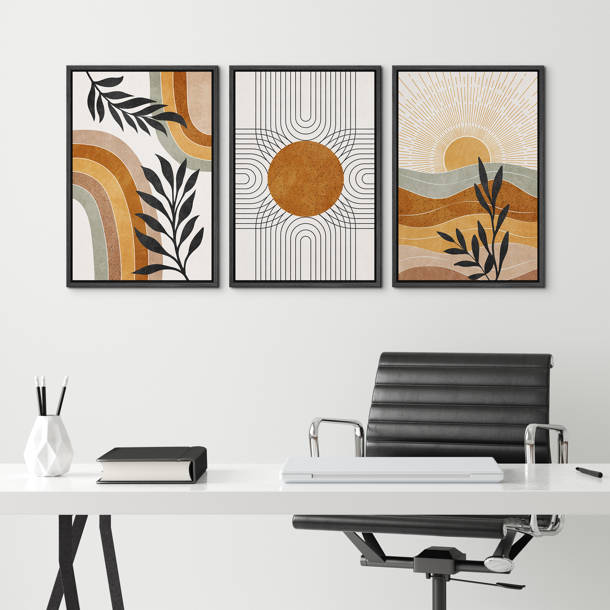IDEA4WALL Mid Century Modern Boho Tropical Palm Leaf - 3 Piece Floater Frame Graphic Art Set on ...